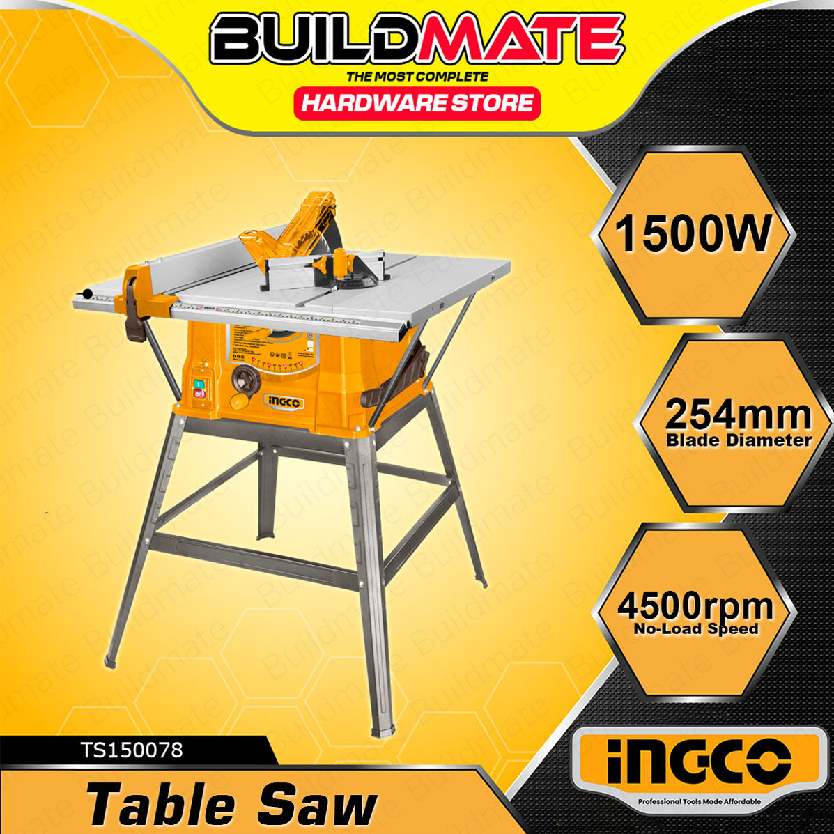 BUILDMATE Ingco Table Saw 1500W Woodworking Saw Wood Cutter Machine Po ...