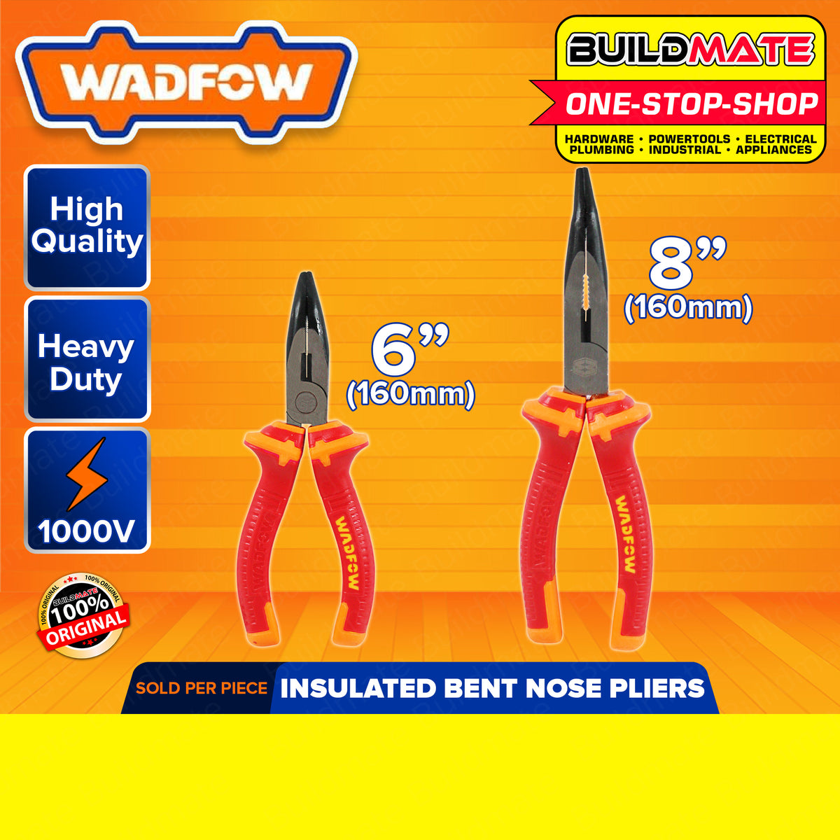 BUILDMATE Wadfow Insulated Bent Nose Pliers 6" Inch | 8" Inch Wire Str ...