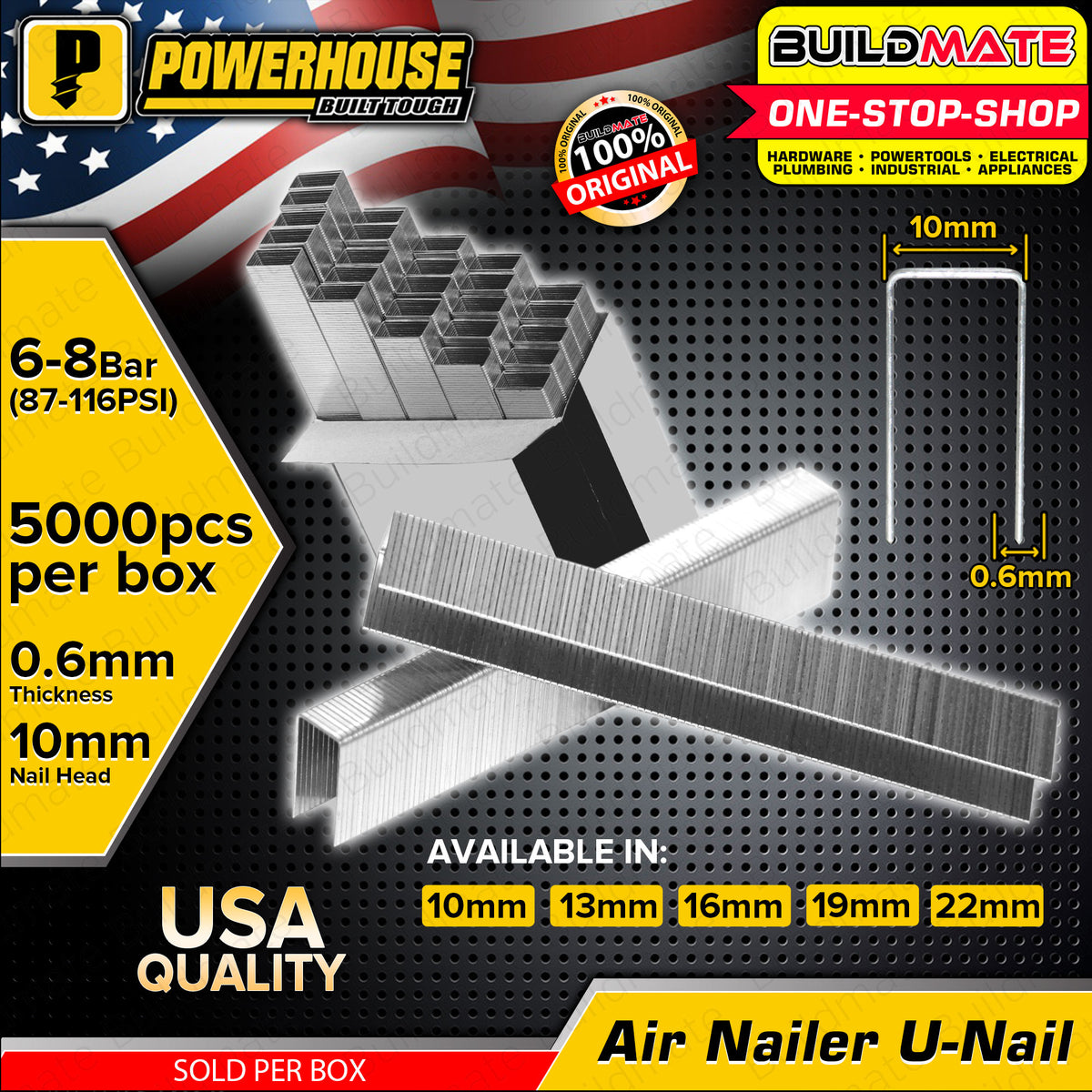 BUILDMATE Powerhouse Air Nailer U-Nails 10mm - 22mm U Shaped Nails U-N ...