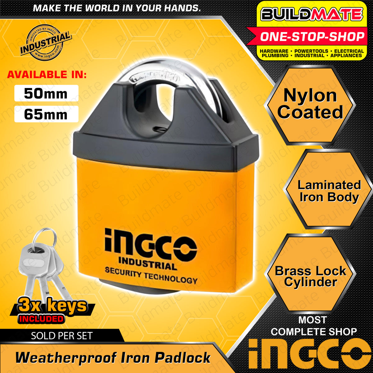 BUILDMATE Ingco Weatherproof Laminated Padlock 50MM | 65MM Laminate Pa ...