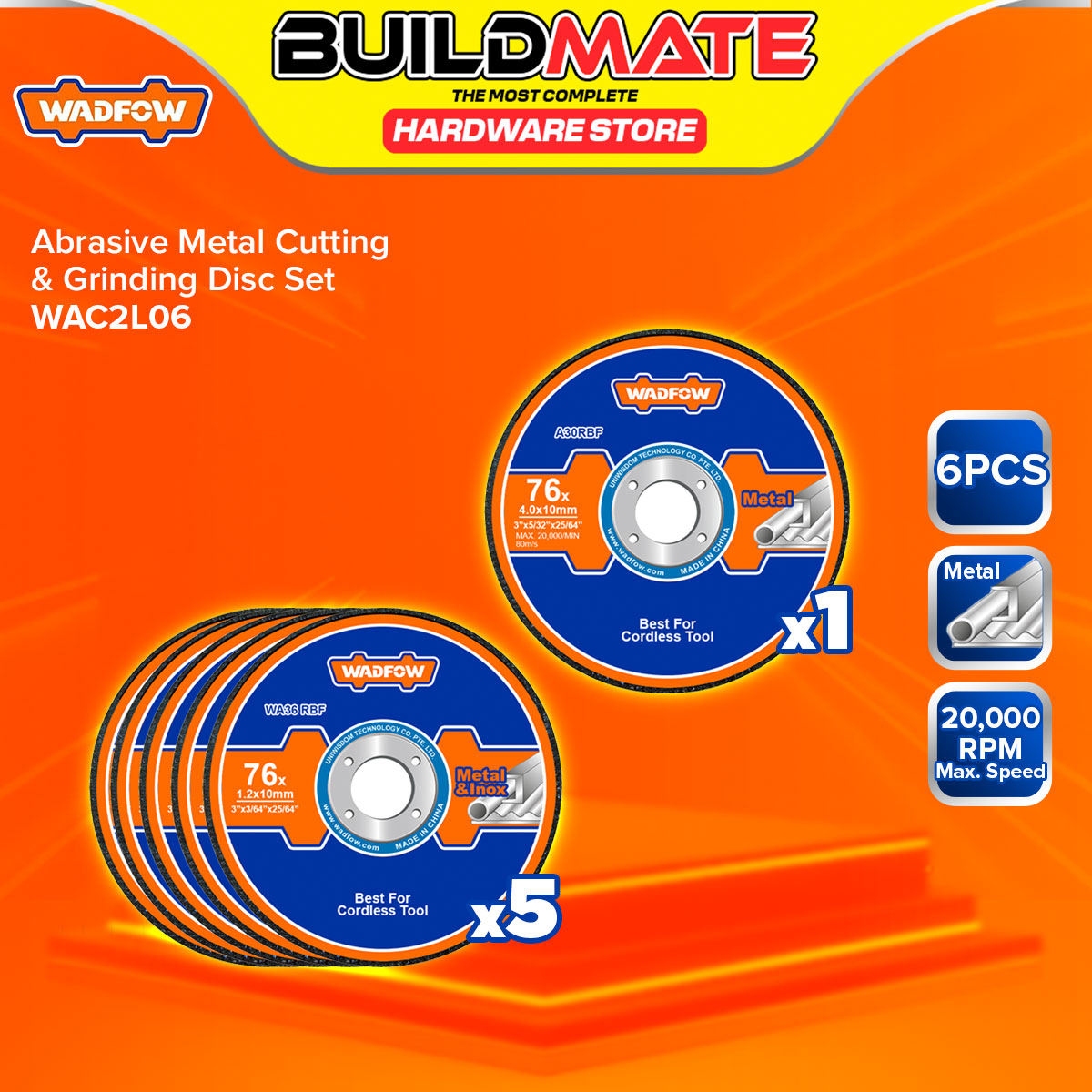 BUILDMATE Wadfow 6pcs Abrasive Metal Cutting and Grinding Disc Set 76m ...