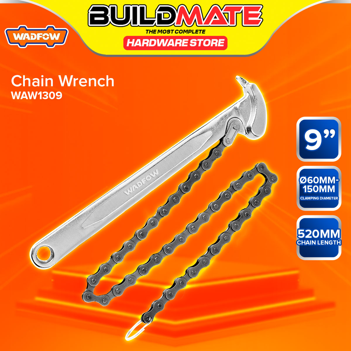 BUILDMATE Wadfow Chain Wrench 40Mn Adjustable Chain Spanner Pipe Wrenc ...