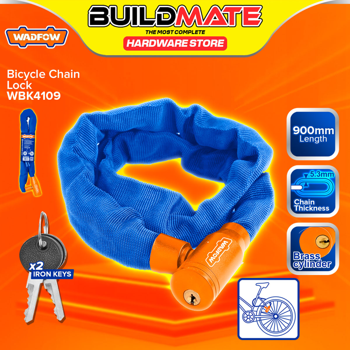 BUILDMATE Wadfow Bicycle Chain Lock Key Based / Keyless 5-Digit Combin ...