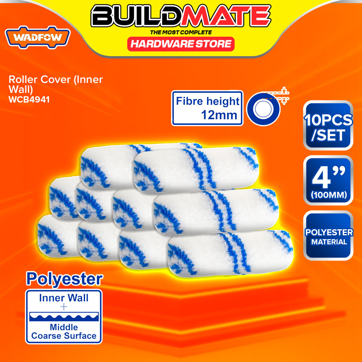 BUILDMATE Wadfow 10PCS/SET Roller Cover Inner Wall 100mm Polyester Pai ...