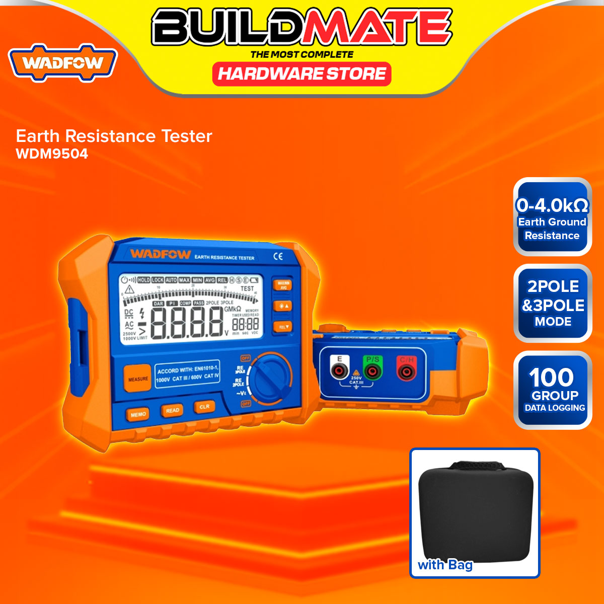 BUILDMATE Wadfow Earth Resistance Tester 2&3 Pole Mode Digital Ground ...