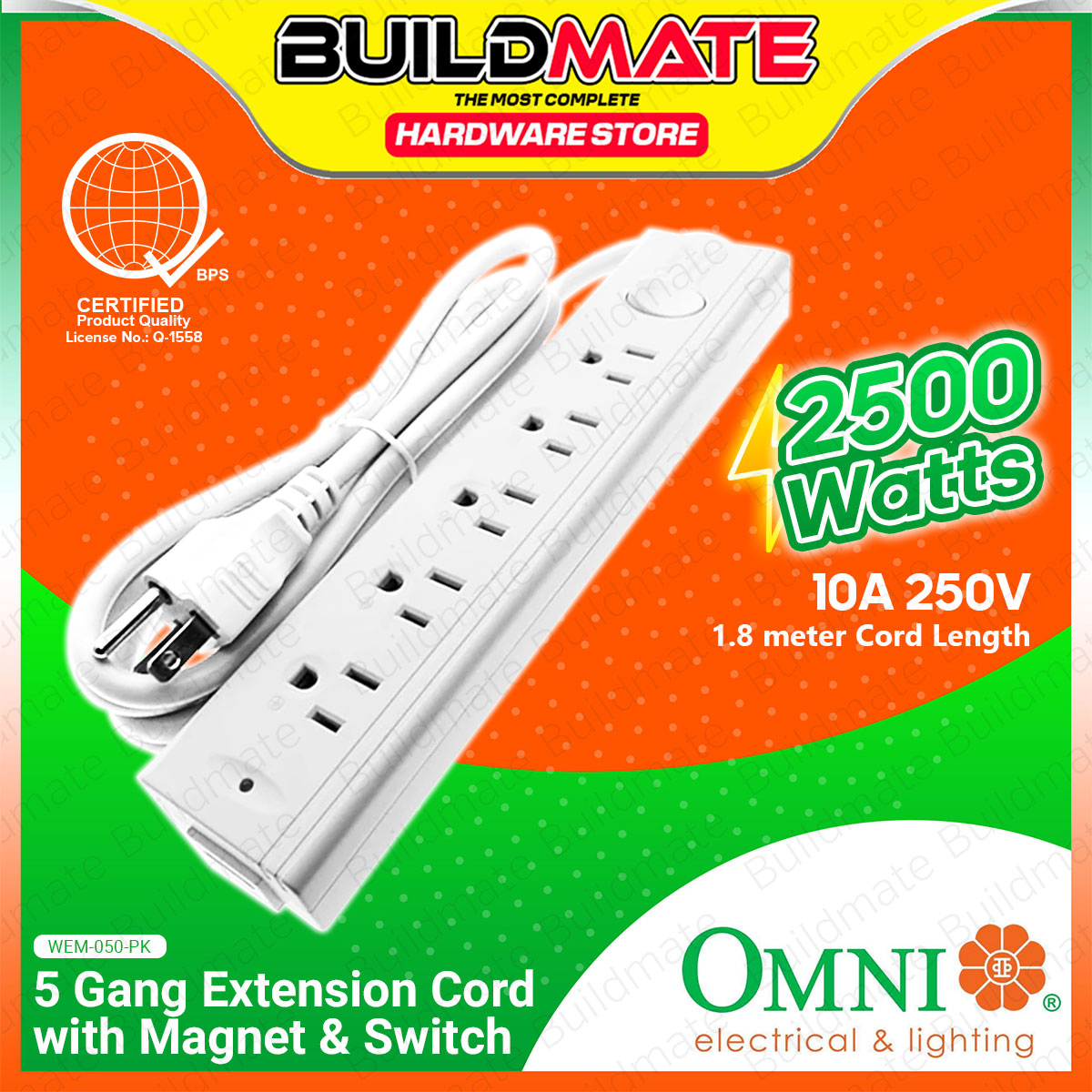 OMNI Universal Extension Cord Set with Magnet Power Strip WEM050 WEM-0 ...
