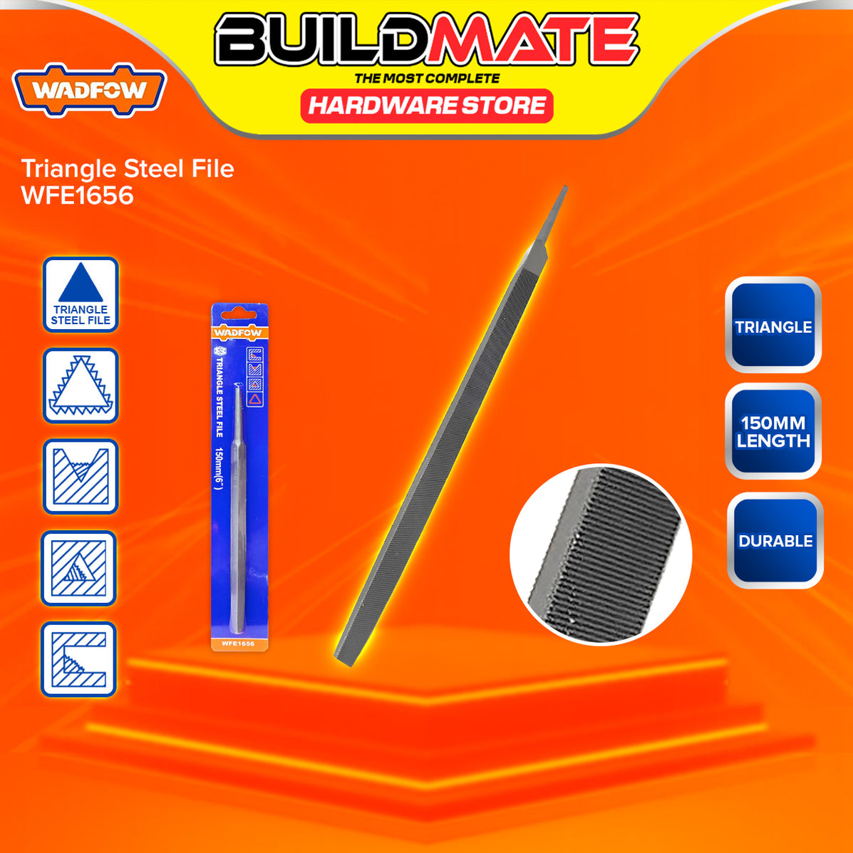 BUILDMATE Wadfow Steel File 6" / 8" Flat Half Round Square Triangle Me ...