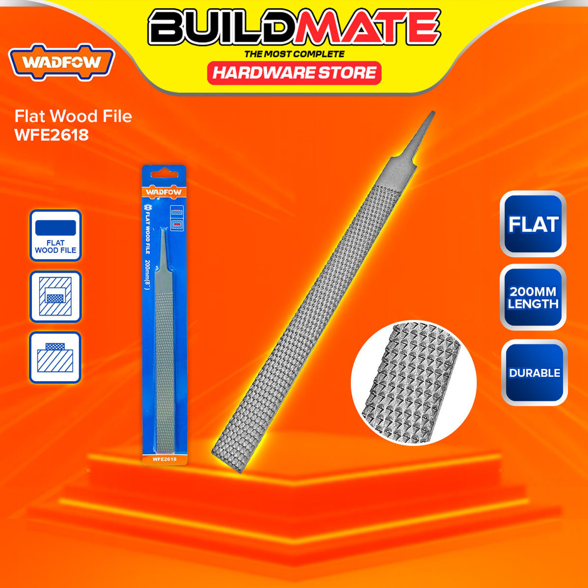 BUILDMATE Wadfow Round Flat Half Round Wood File 8" Inch Woodworking R ...