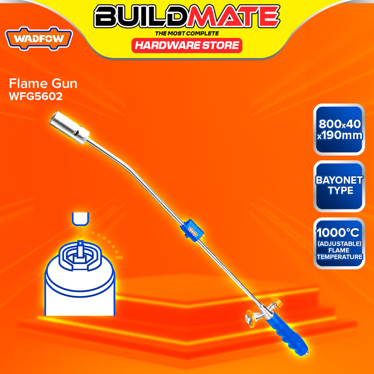 BUILDMATE Wadfow Bayonet Flame Gun 800x40x190mm Gas Butane Ignition Co ...