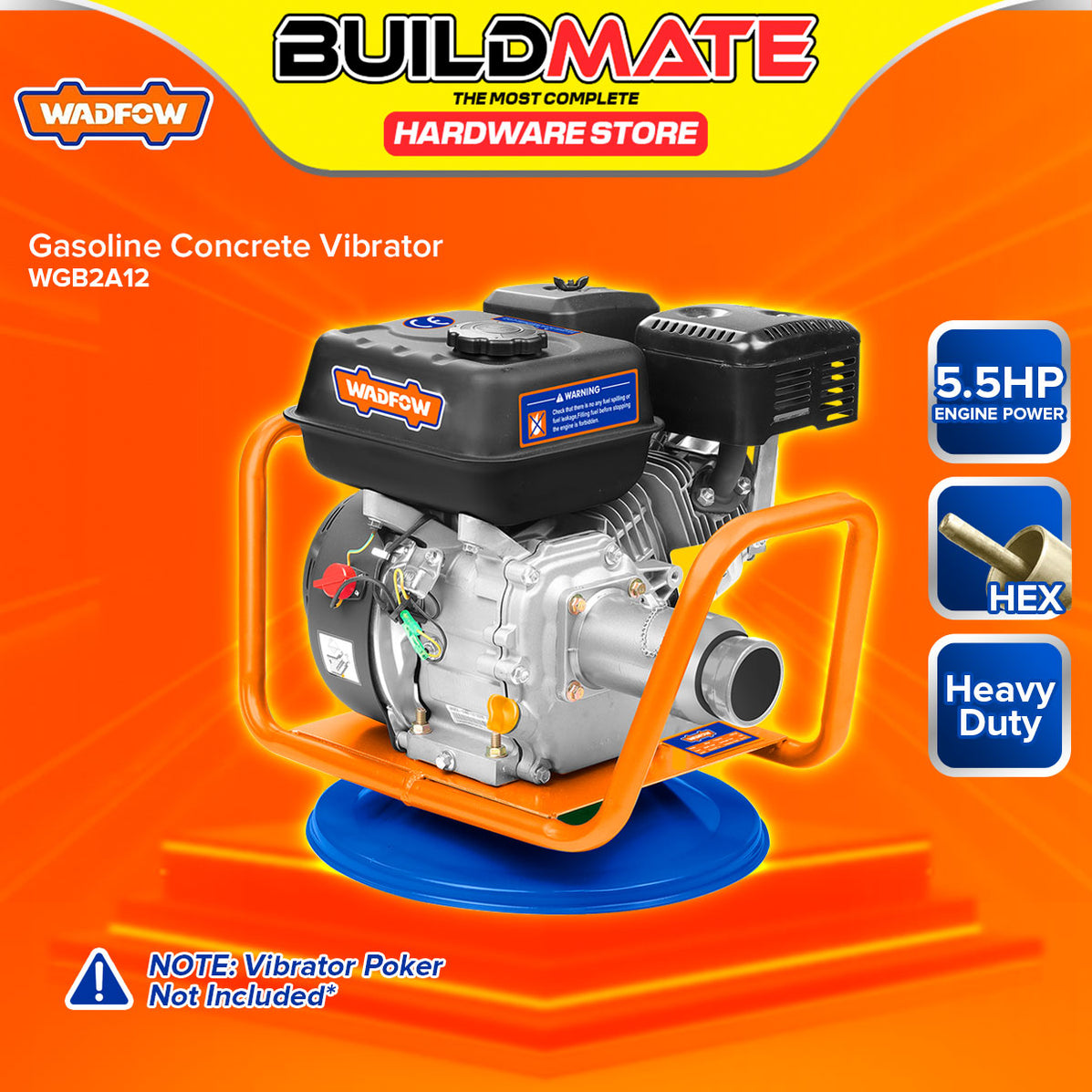 BUILDMATE Wadfow Concrete Vibrator (Hex Type) 5.5HP Gas Cement Compact ...