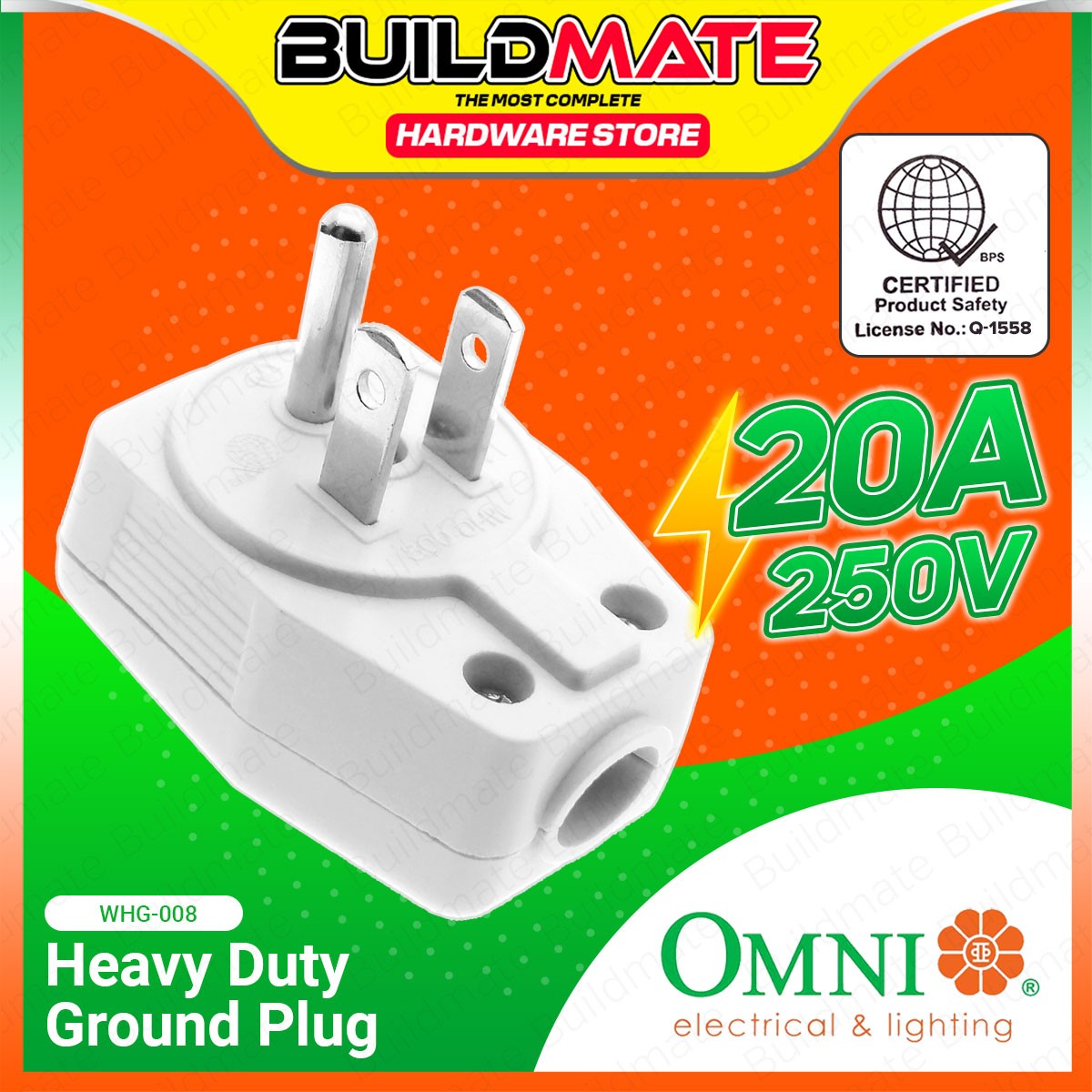BUILDMATE Omni Heavy Duty Ground Plug 20A Electrical Grounding Power P ...