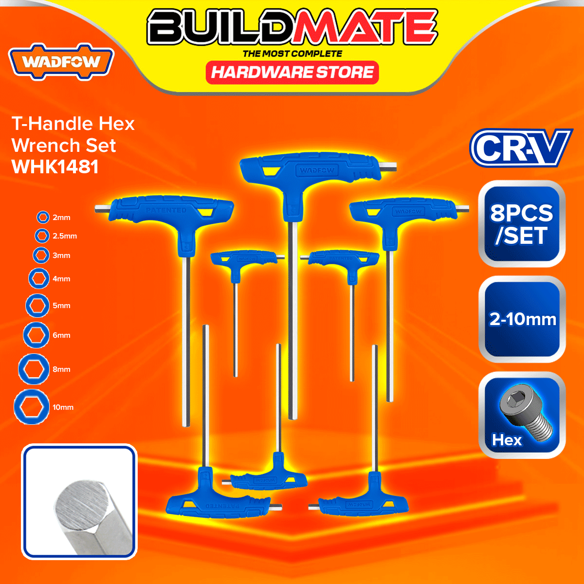 BUILDMATE Wadfow 8pcs T-Handle Wrench Set Torx / Ball Point / Hex Key ...