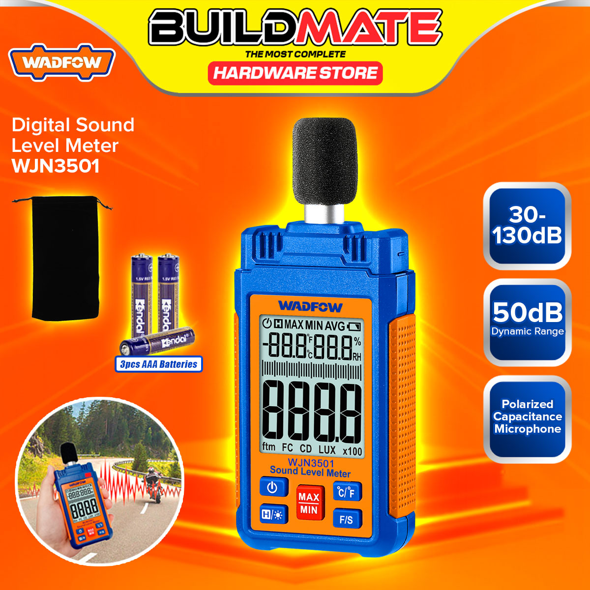 BUILDMATE Wadfow Digital Sound Level Meter 30-130dB Decibel Noise Mete ...