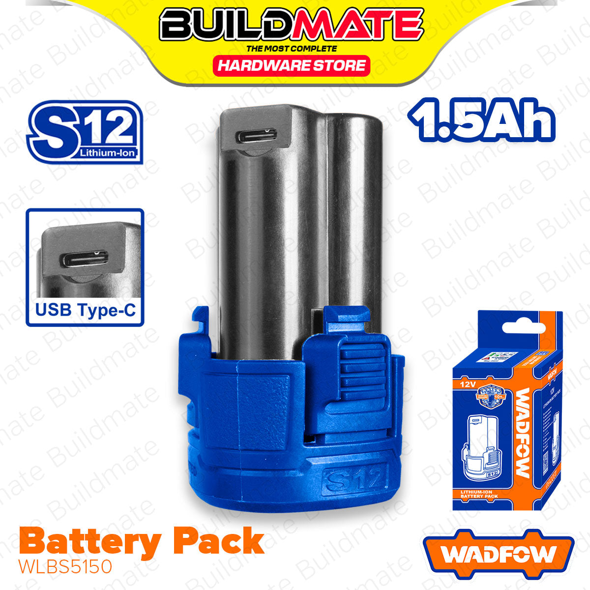 BUILDMATE Wadfow Lithium-Ion Battery Pack 12V USB Type-C Battery for C ...
