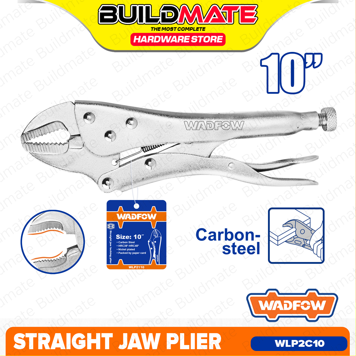 BUILDMATE Wadfow Straight Jaw Plier 10" Inches Nickel Plated Jaws Lock ...