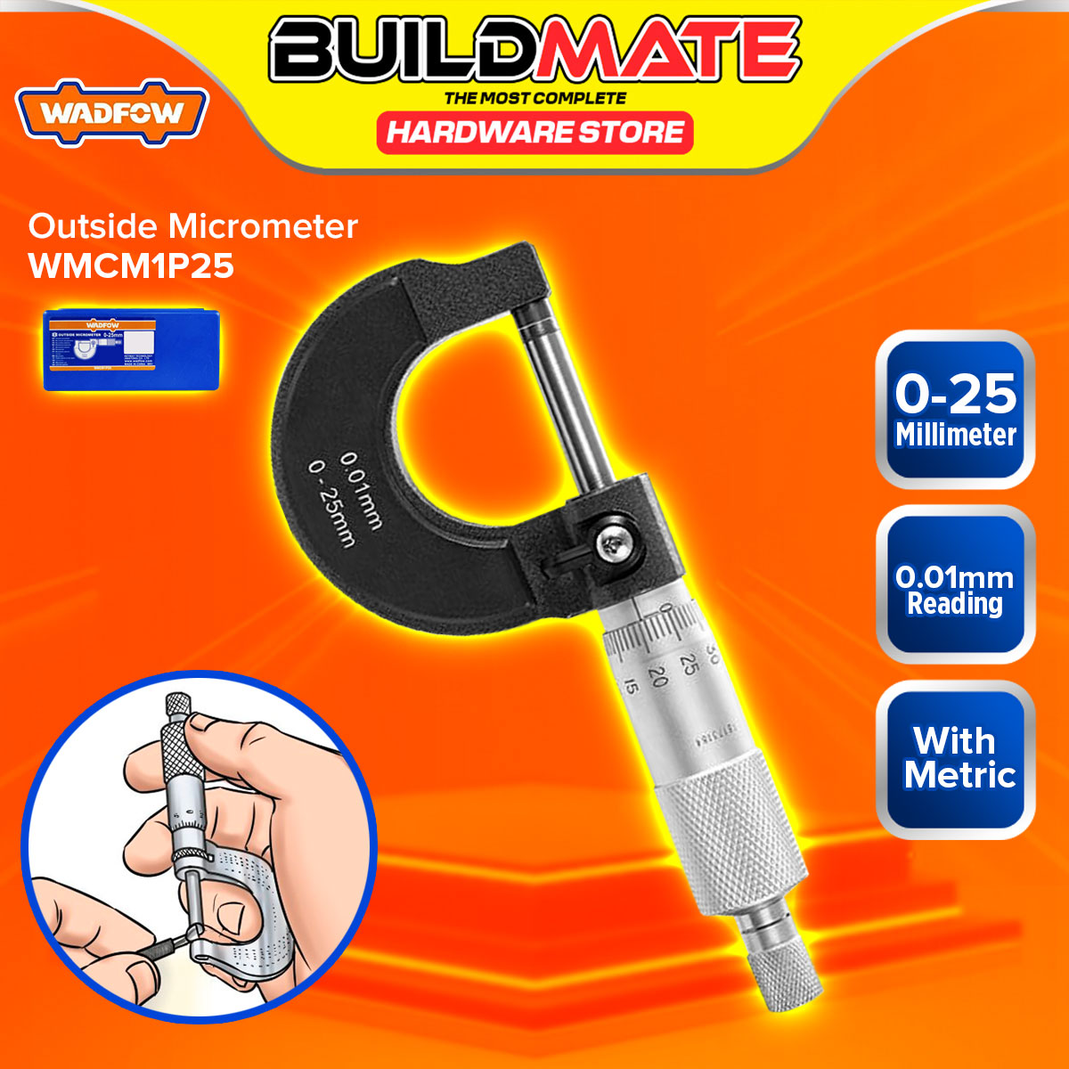 BUILDMATE Wadfow Outside Micrometer 0-25mm External Dimension Micromet ...