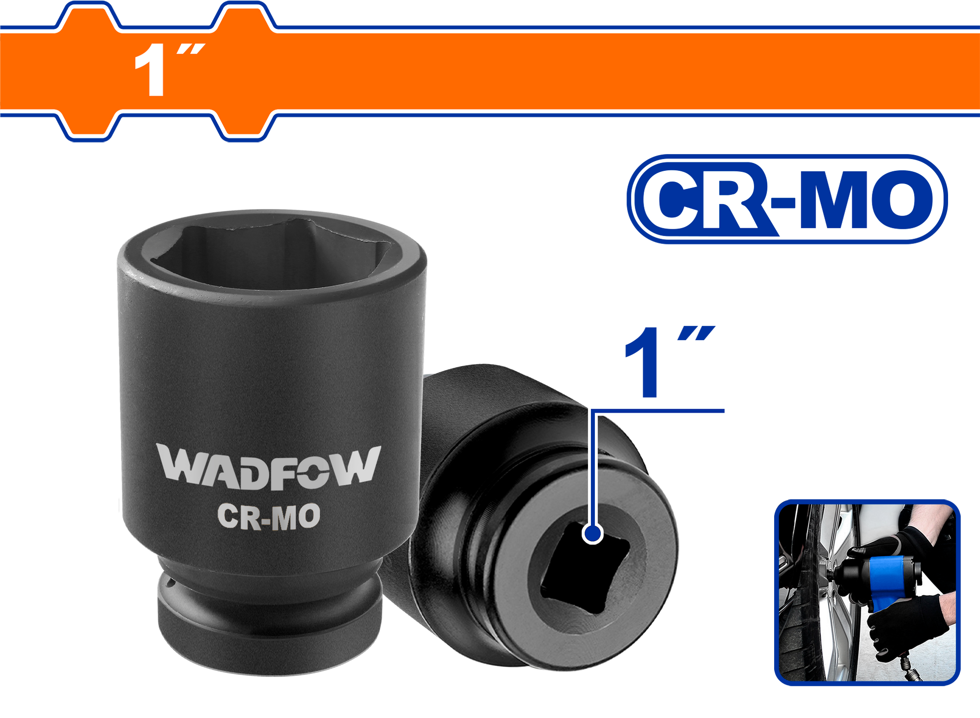 BUILDMATE Wadfow 1" Deep Impact Socket 19mm - 65mm Heavy Duty Impact W ...