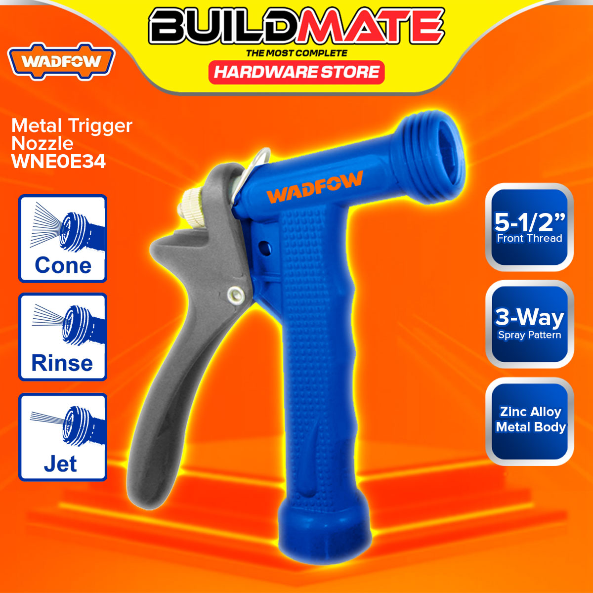 BUILDMATE Wadfow Metal Trigger Nozzle 5-1/2" Front Thread 3 Way Adjust ...