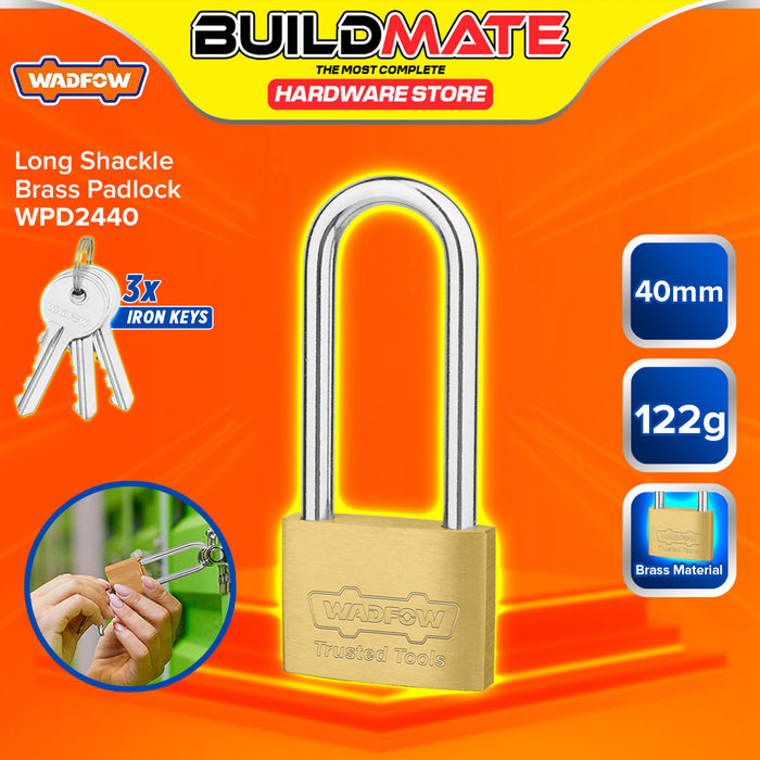BUILDMATE Wadfow Long Shackle Brass Padlock 30mm / 40mm / 50mm with 3p ...