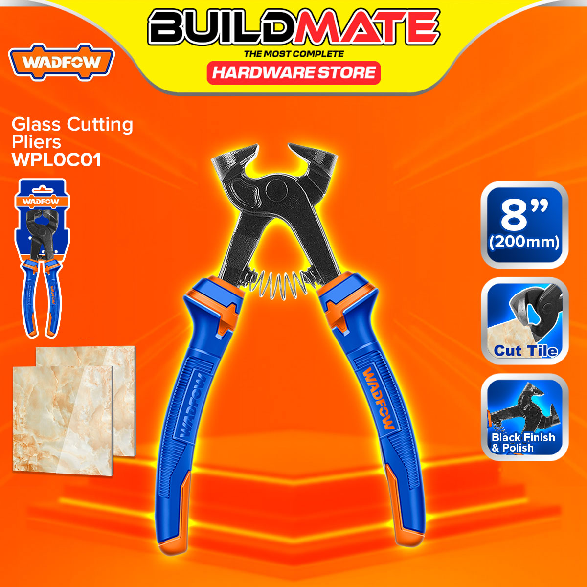 BUILDMATE Wadfow Glass Cutting Pliers 200mm (8") Black Finish & Polish ...
