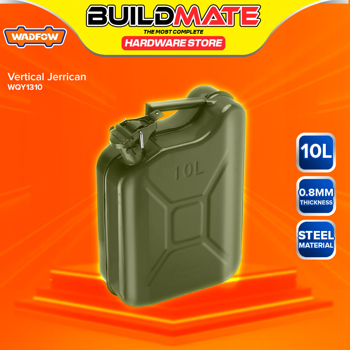 BUILDMATE Wadfow Steel Vertical Jerrican 10L Fuel Cannister Powder Coa ...