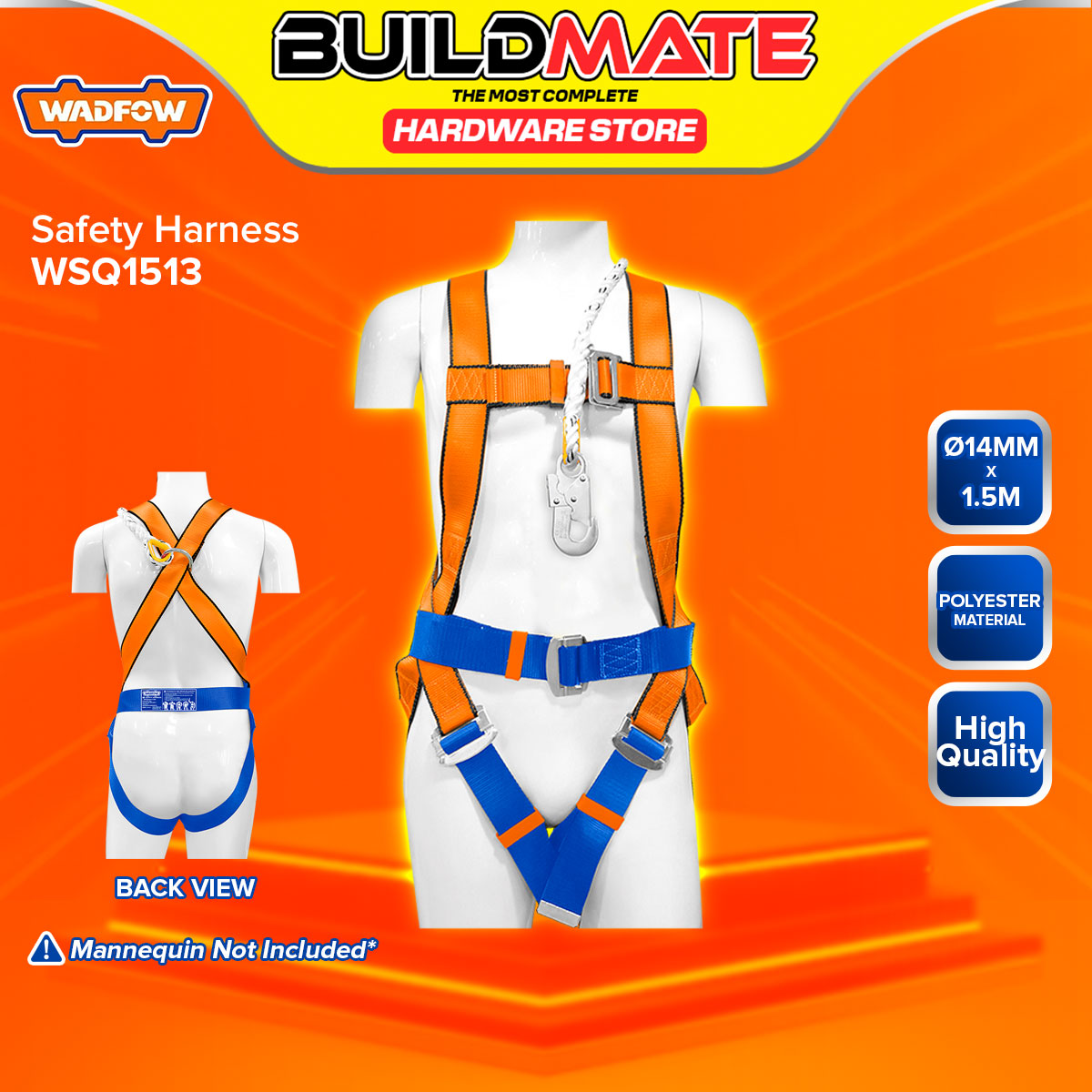 BUILDMATE Wadfow Safety Harness 14mmx1.5m Fall Arrest Protection Perso ...