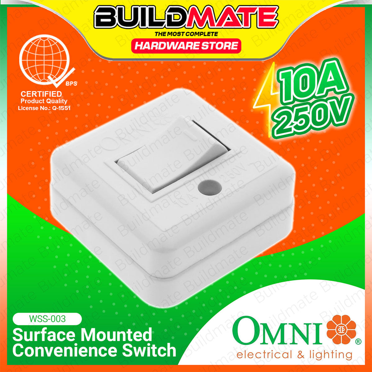 BUILDMATE Omni Surface Mounted Convenience Switch 10A 250V Surface Mou ...