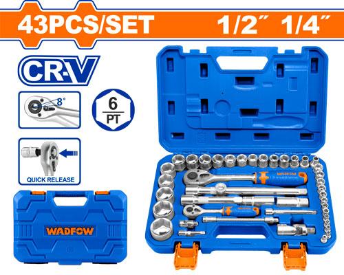 WADFOW 43pcs 1/4" & 1/2" Inch Socket Set for Professional & DIY Use WS ...