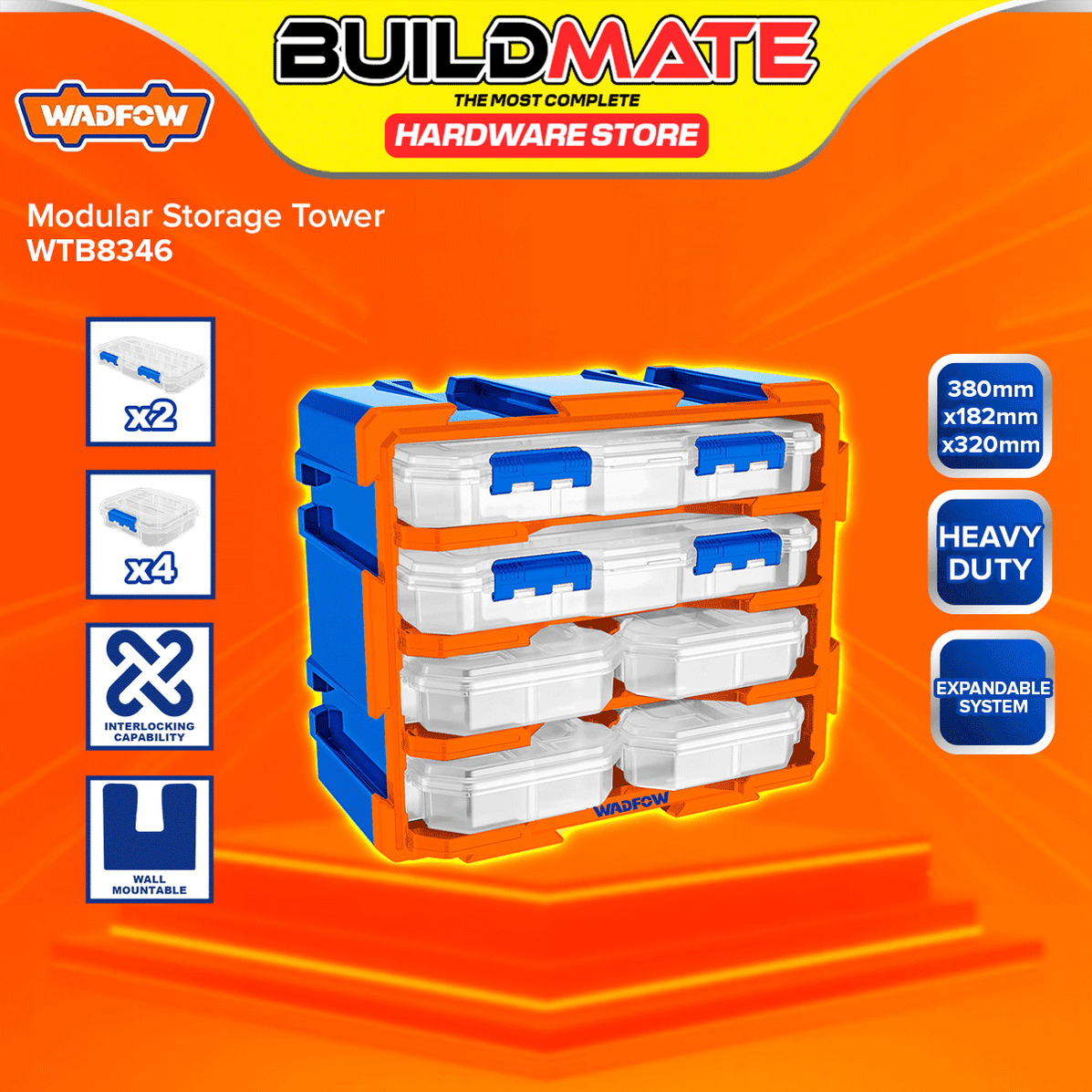 BUILDMATE Wadfow Modular Storage Bin Tower Transparent Plastic Tray Or ...