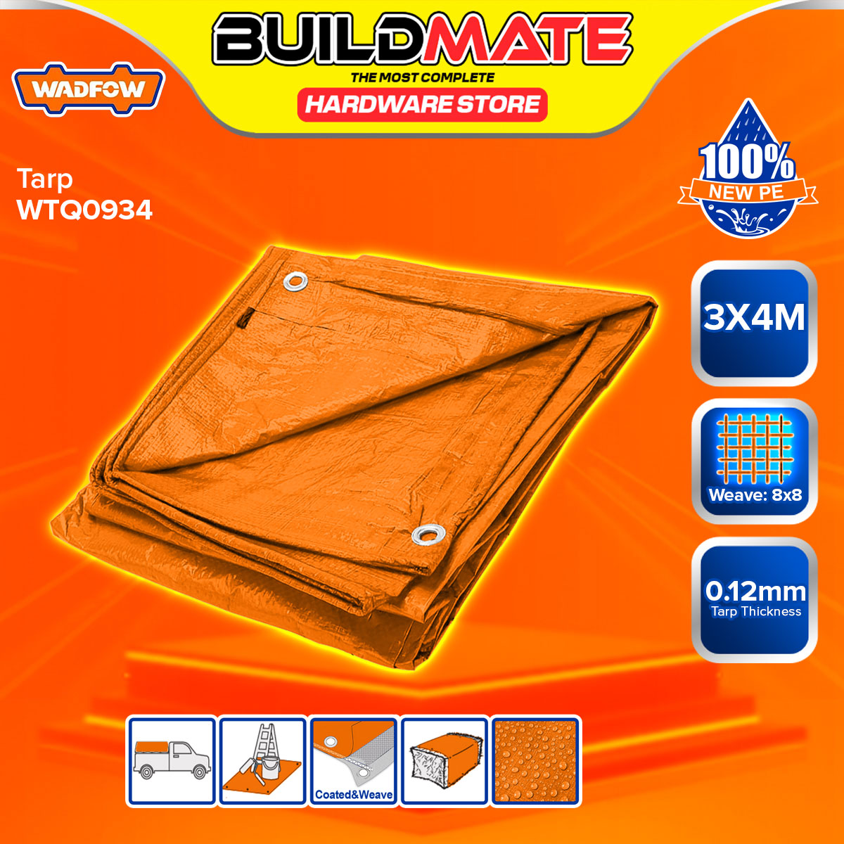 BUILDMATE Wadfow Tarp 8x8 Mesh Multi-Purpose Weatherproof Outdoor Camp ...