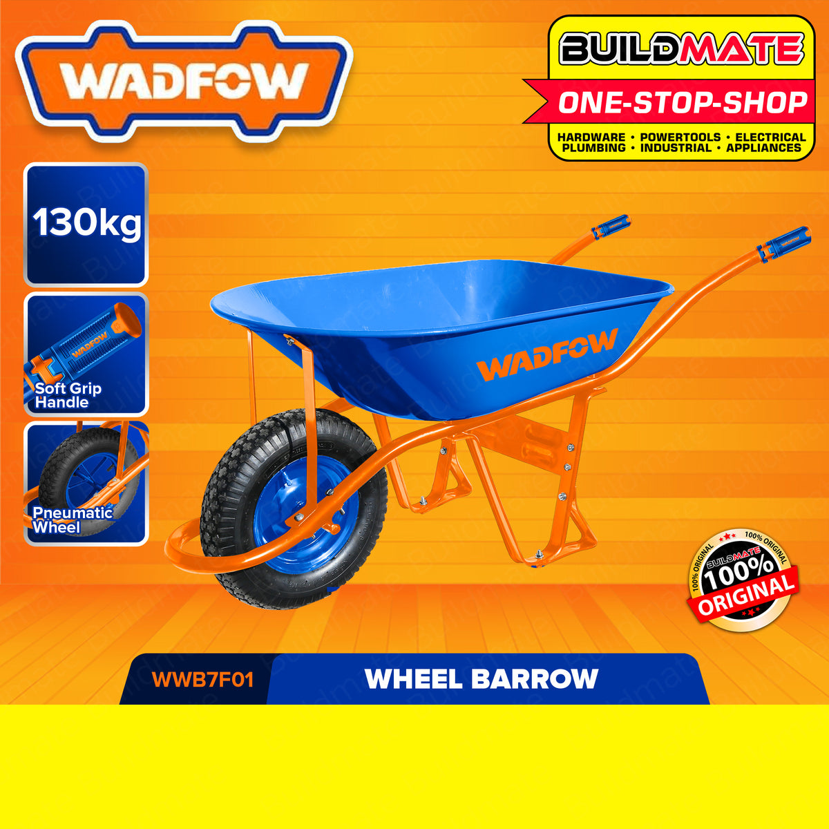 BUILDMATE Wadfow Wheel Barrow 130KG Pneumatic Wheel Garden Cart Wheelb ...