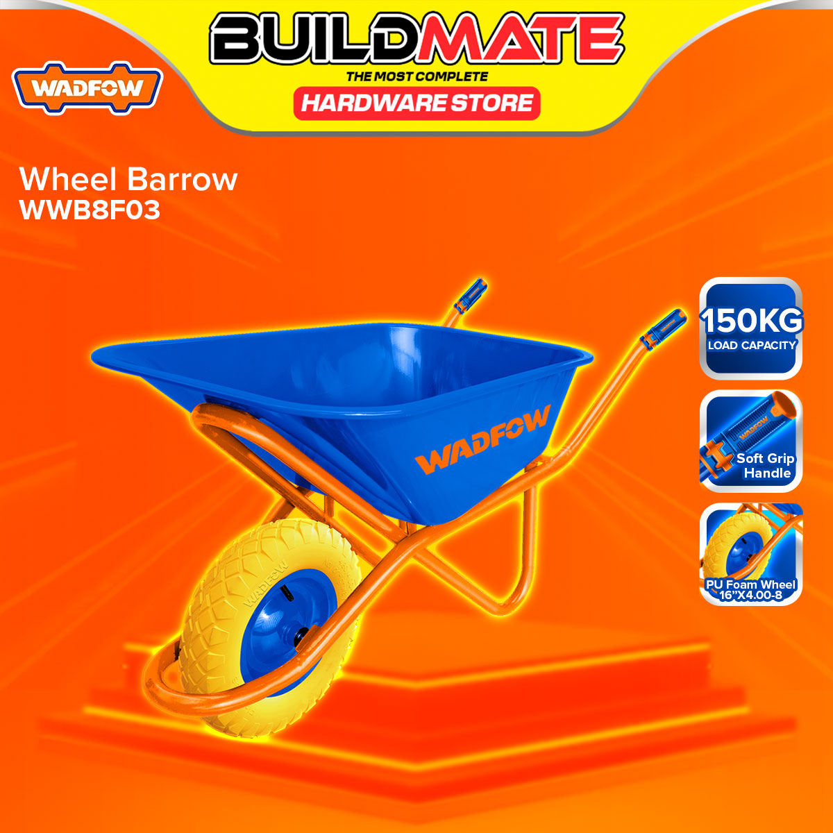 BUILDMATE Wadfow Wheel Barrow 150kg PU Foam Wheel Garden Hand Truck Wh ...