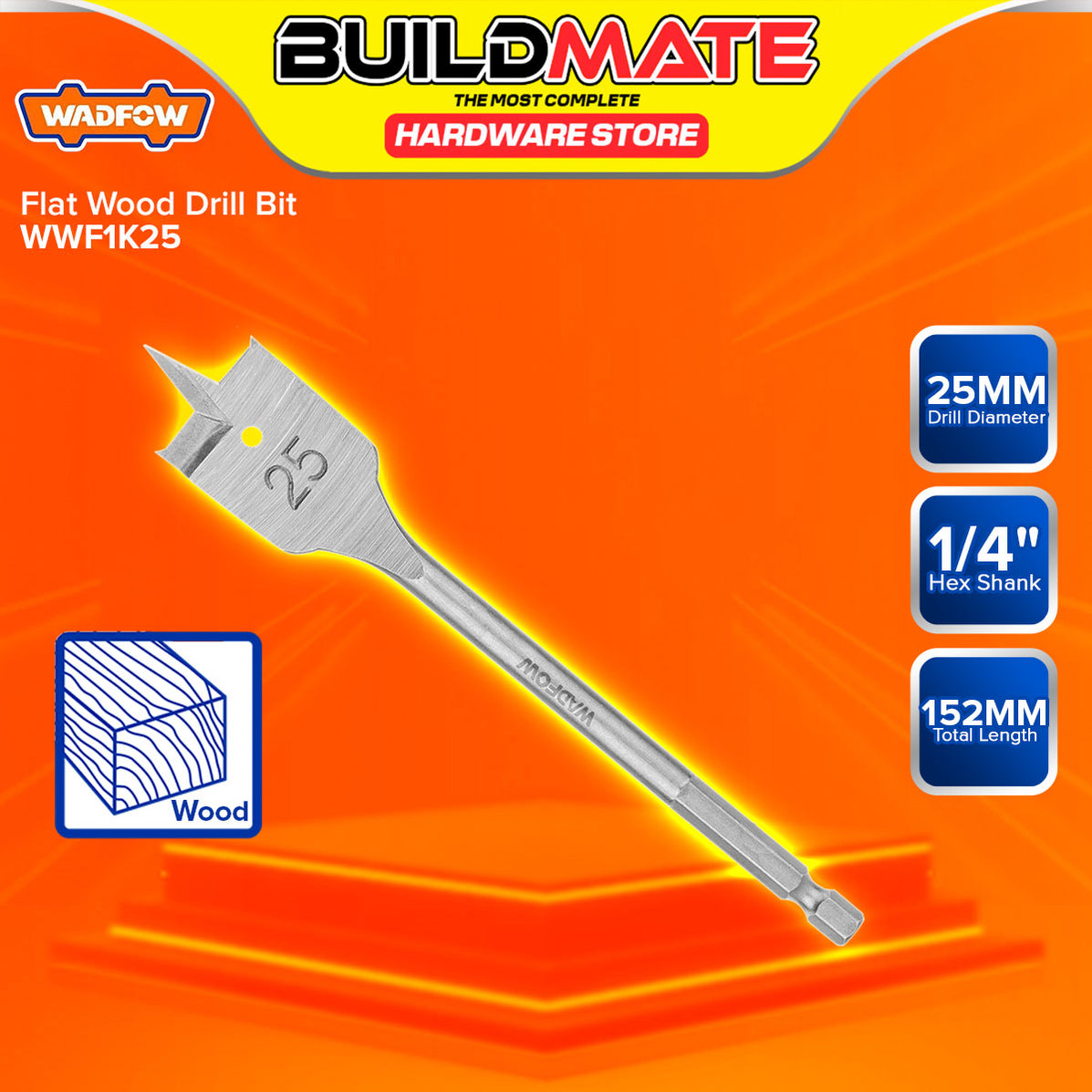 BUILDMATE Wadfow Flat Wood Drill Bit Ø6mm - Ø35mm Flat Head Spade Wide ...