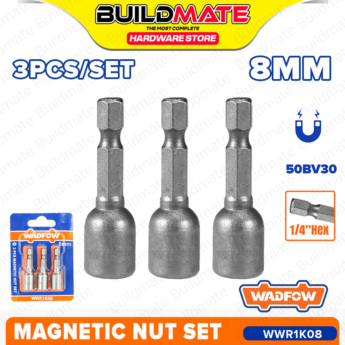 BUILDMATE Wadfow 3pcs Magnetic Nut Set 48mm Magnet Fastener Adaptor So ...