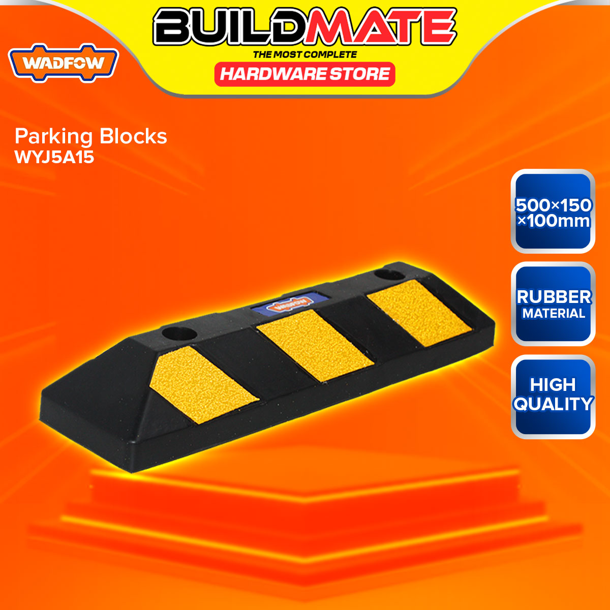 BUILDMATE Wadfow Parking Blocks 500x150x100mm Rubber Car Stop Bumpers ...