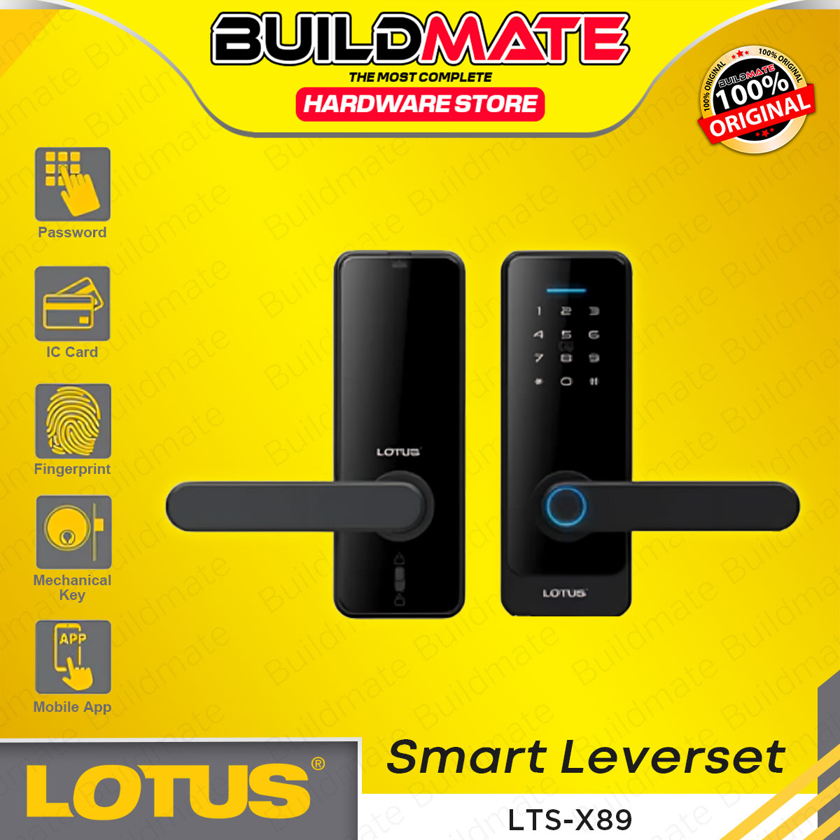 BUILDMATE Lotus Smart Leverset 35mm-60mm Keyless Fingerprint Sensor Sm ...
