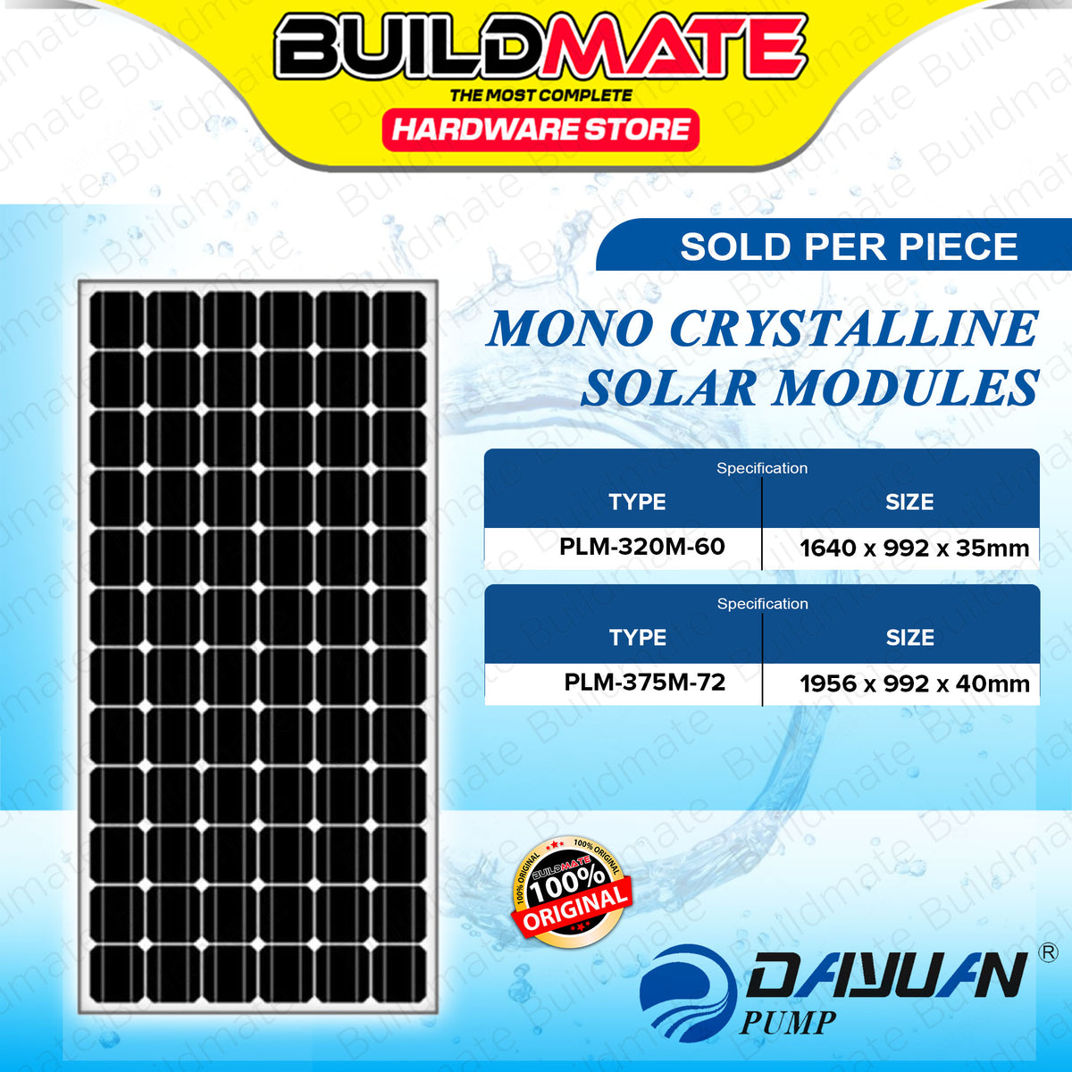 BUILDMATE Dayuan Mono Crystalline Solar Module 320W Solar Panel SOLD P ...
