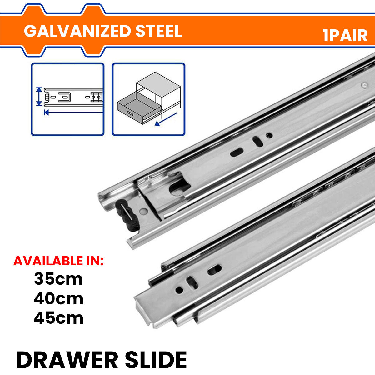 BUILDMATE Wadfow Drawer Slide Set Galvanized Steel Full Extension Ball ...