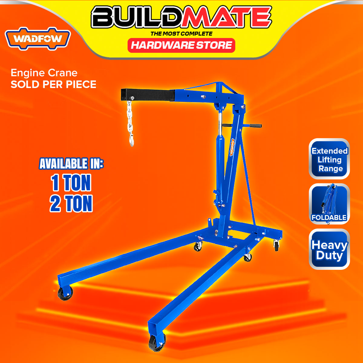 BUILDMATE Wadfow Foldable Engine Crane 1T / 2T Heavy Duty Folding Hydr ...