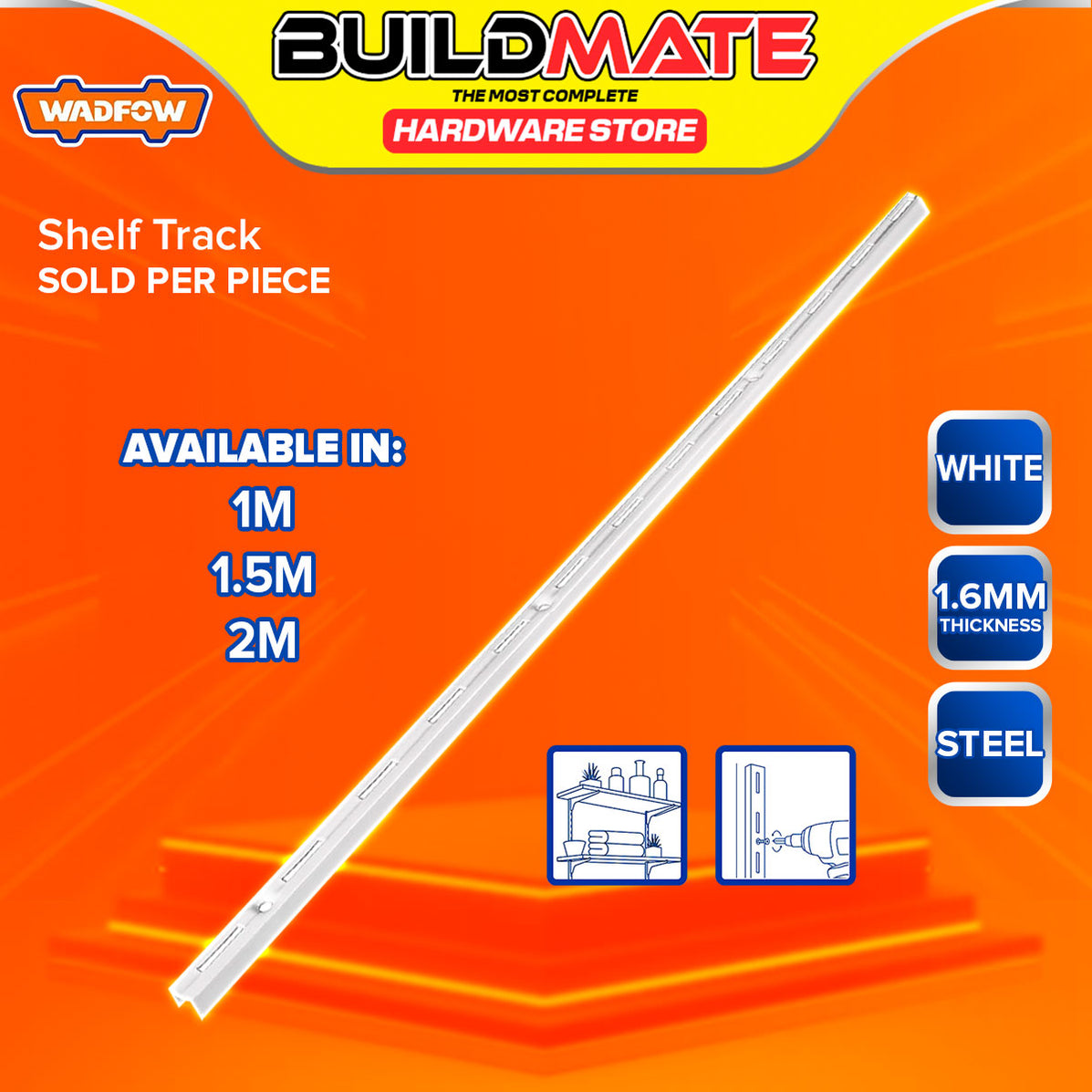 BUILDMATE Wadfow Adjustable Steel Shelf Track Support and Bracket Inse ...