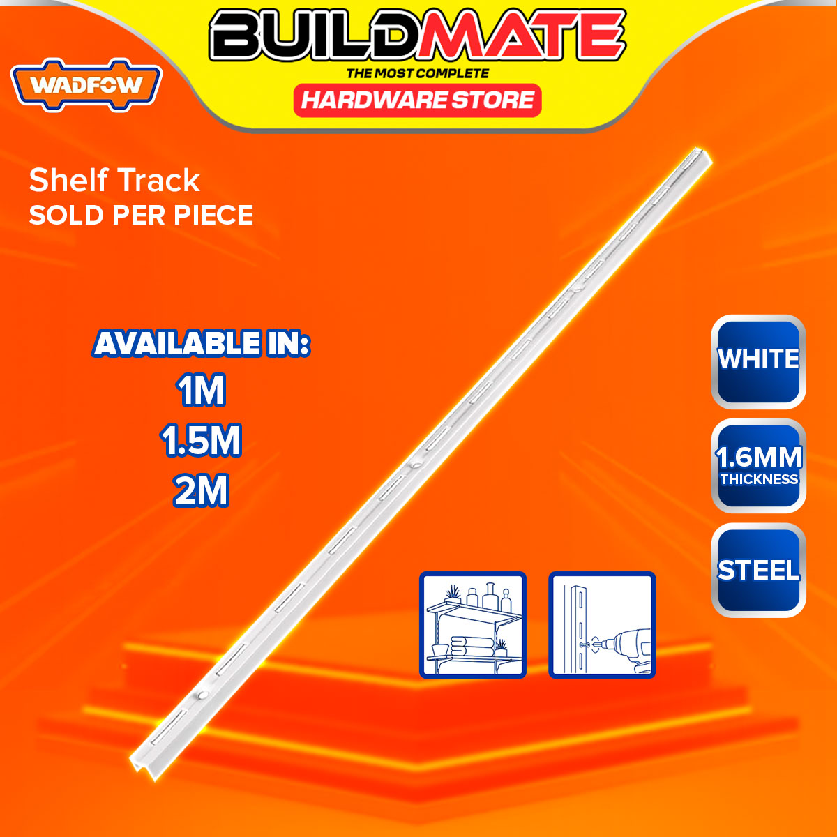 BUILDMATE Wadfow Adjustable Steel Shelf Track Support and Bracket Inse ...