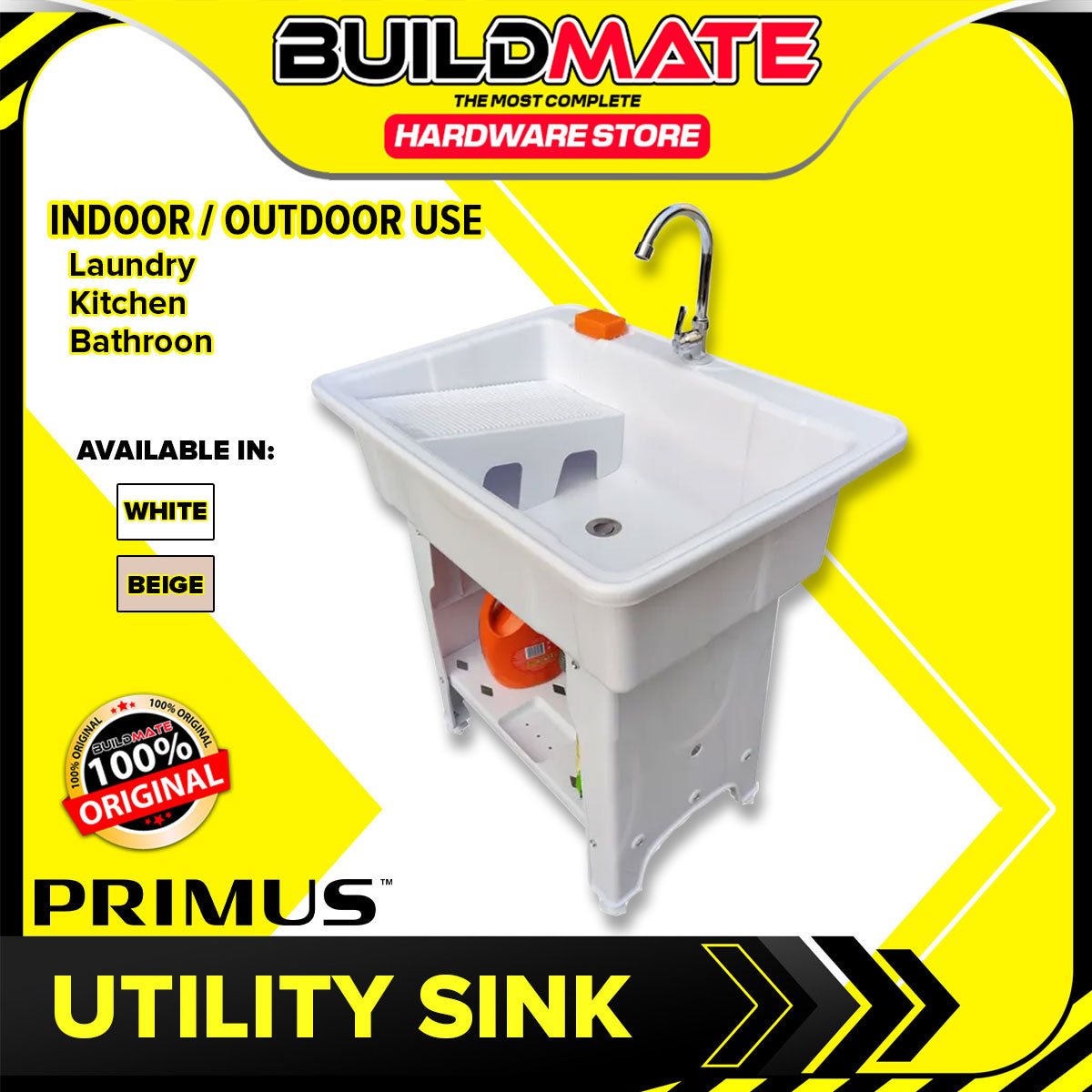 BUILDMATE Primus PVC Plastic Utility Sink with Stand Soap Dish Holder ...