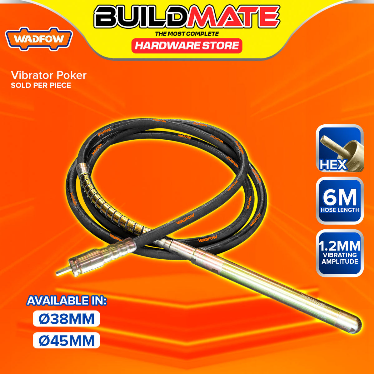 BUILDMATE Wadfow Vibrator Poker 38mm / 45mm Heavy Duty Concrete Vibrat ...