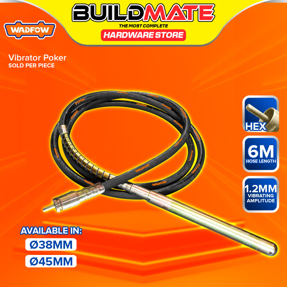 BUILDMATE Wadfow Vibrator Poker 38mm / 45mm Heavy Duty Concrete Vibrat ...