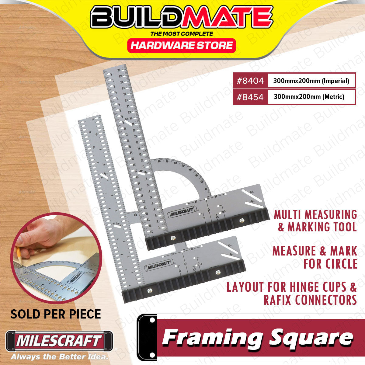 BUILDMATE Milescraft Framing Square 12"x8" Inches Metric / Imperial Ca ...