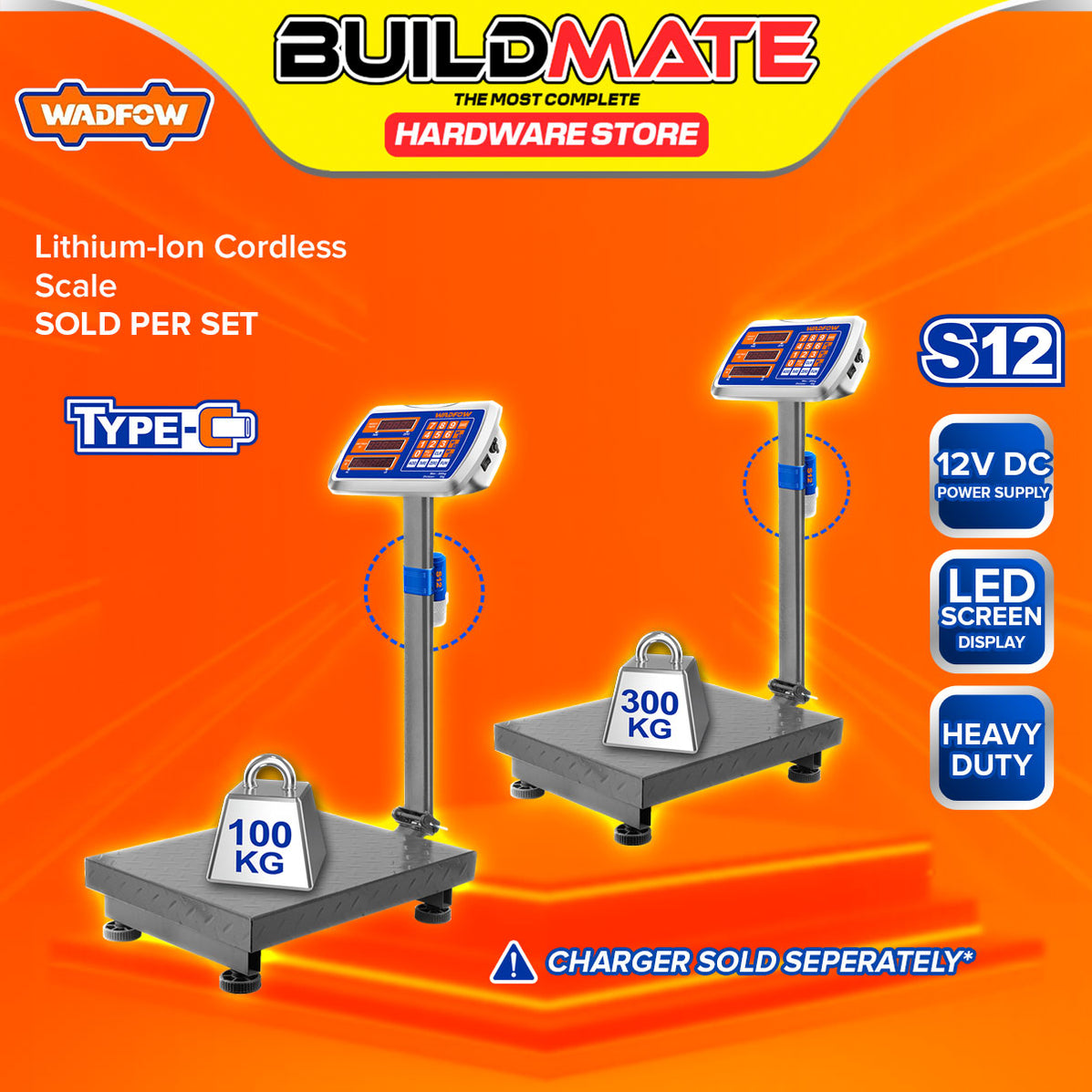 BUILDMATE Wadfow Lithium-Ion Cordless Scale 100kg / 300kg Rechargeable ...