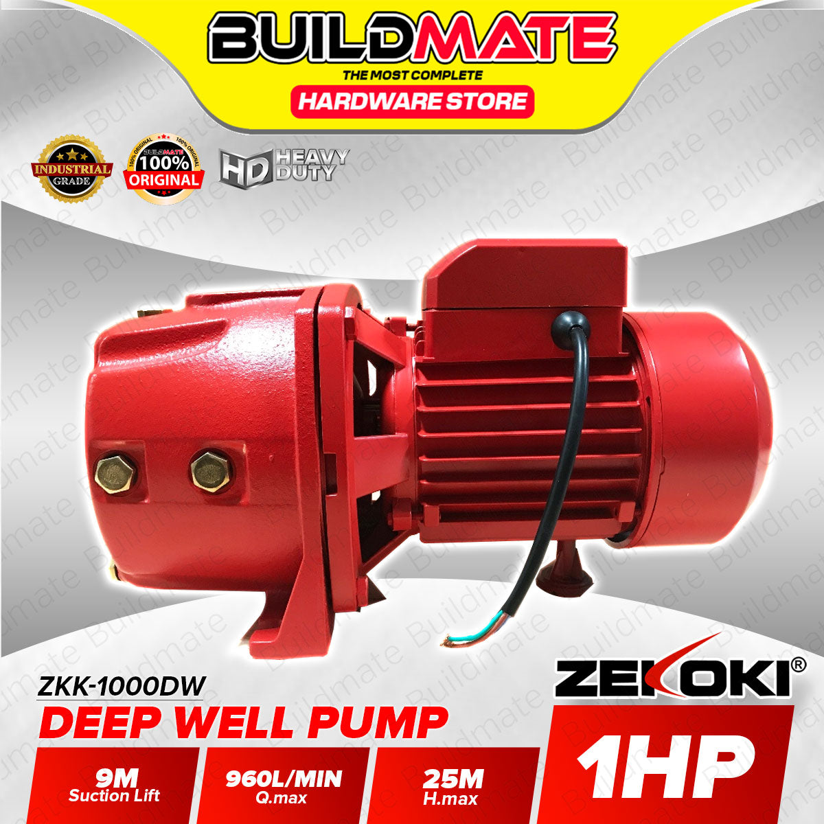 BUILDMATE Zekoki 1HP Deep Well Water Pump 960L/min Max Flow Water Deli ...