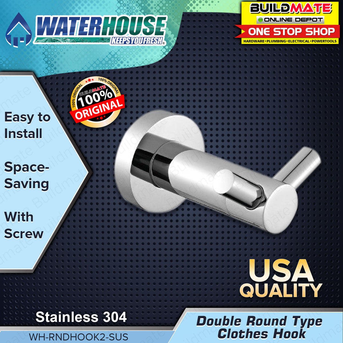 WATERHOUSE by POWERHOUSE Round Type Double Clothes Hook Stainless 304 ...