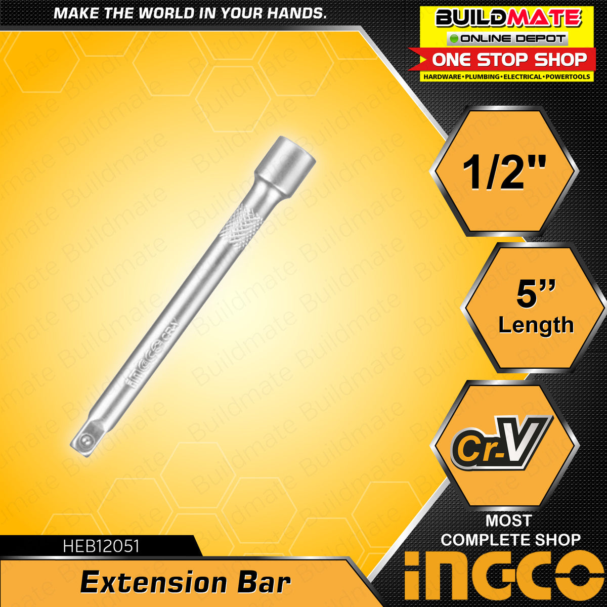 INGCO 1/2 Drive Extension Bar 5" Inch 125MM Drive Socket Extension Bar ...