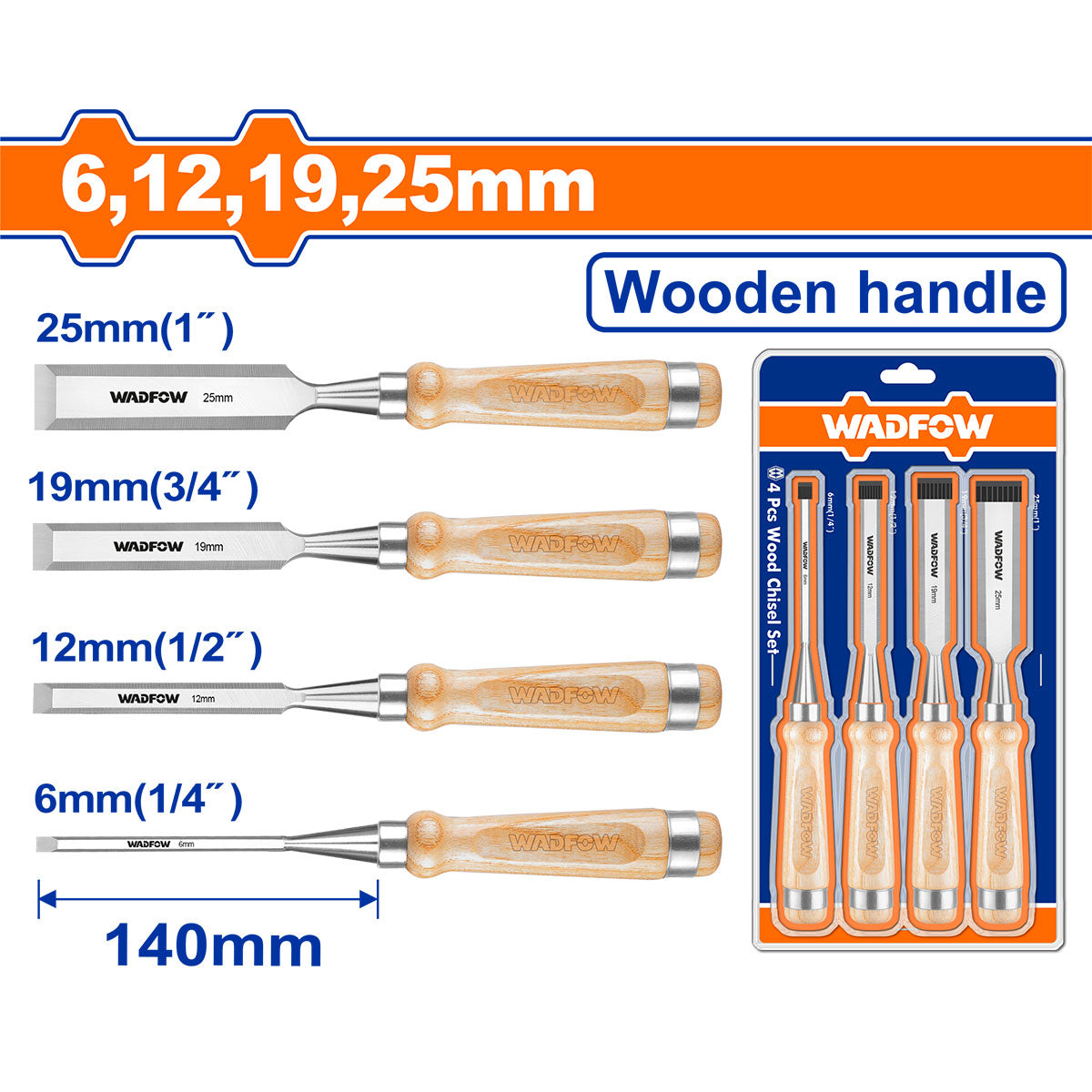 BUILDMATE Wadfow 4pcs Industrial Wood Carving Hand Chisel Set 6mm - 25 ...